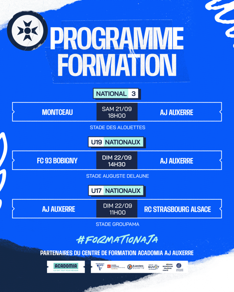 Le programme du week-end de la Formation AJA et de l’AJA-Stade
