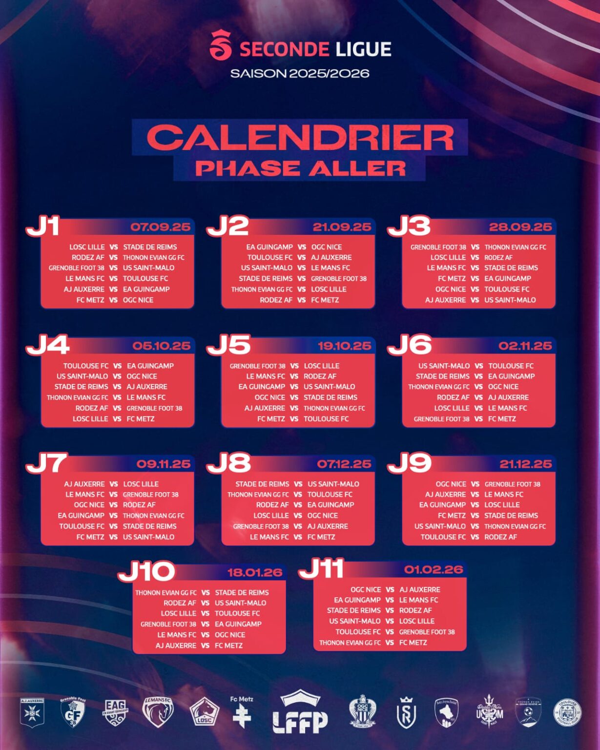 Le calendrier de l'AJA en Seconde Ligue